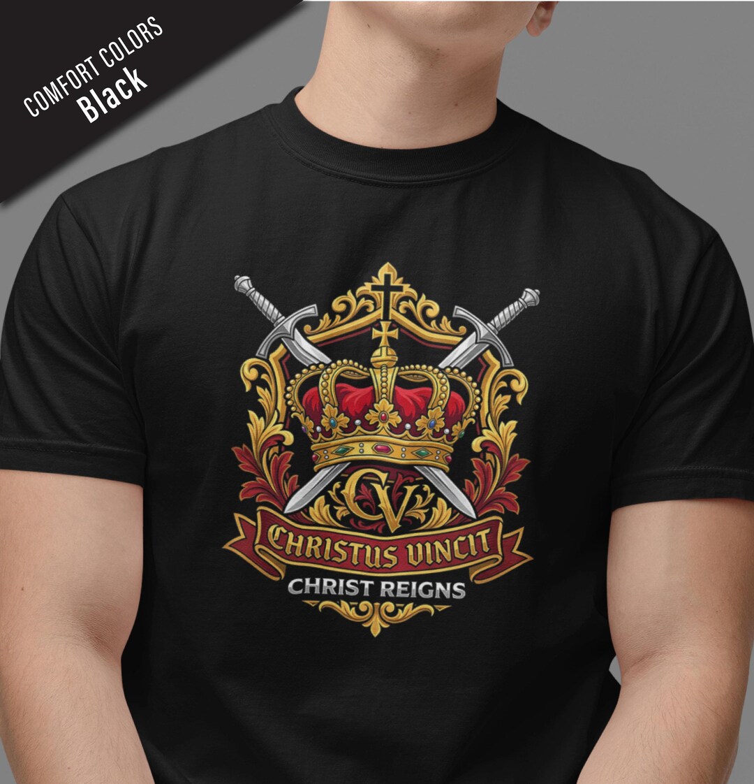Christus Vincit Crown Crest T-shirt | Christian Heraldic Christ Reigns ...