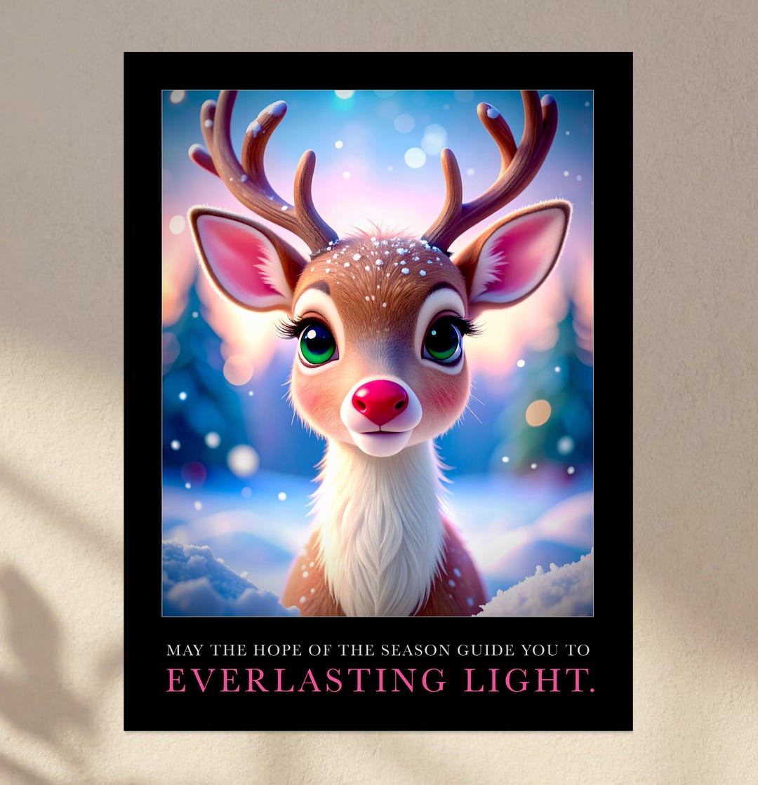 Red-nosed Reindeer Portrait Art Print – Holiday Christmas Decor - Etsy