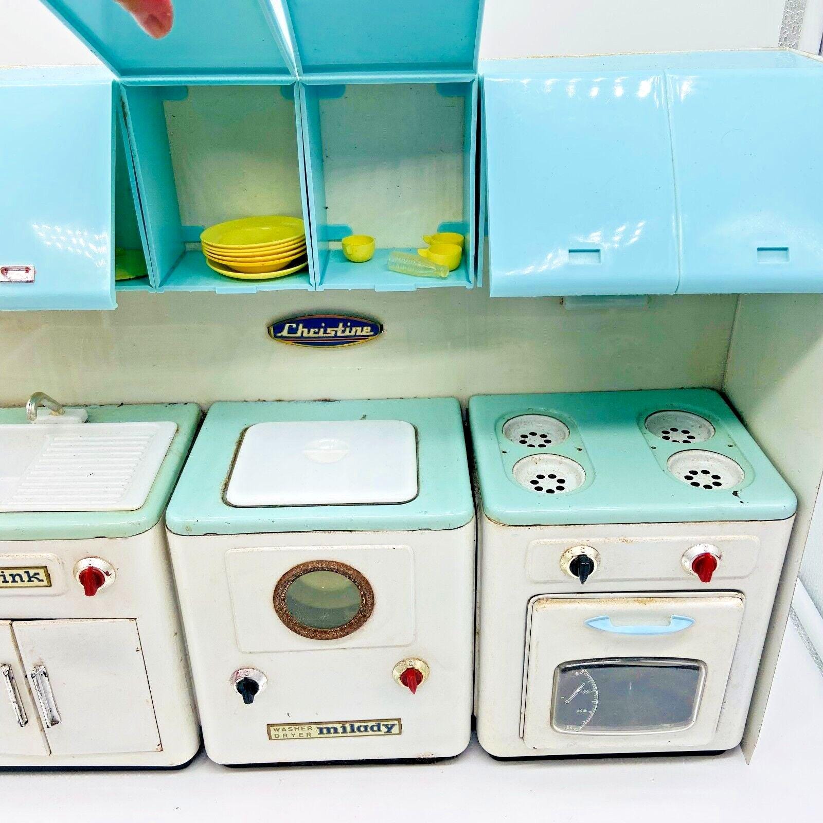 VTG 1960s AMB Marchesini Christine Tin Retro Toy Kitchen Set Blue ...