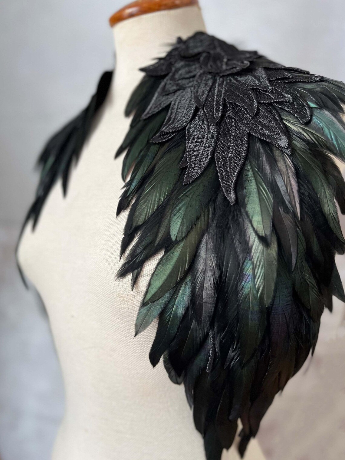 Black Feather Shawl, Shoulder Pad, Feather Epaulette, for Larp ...
