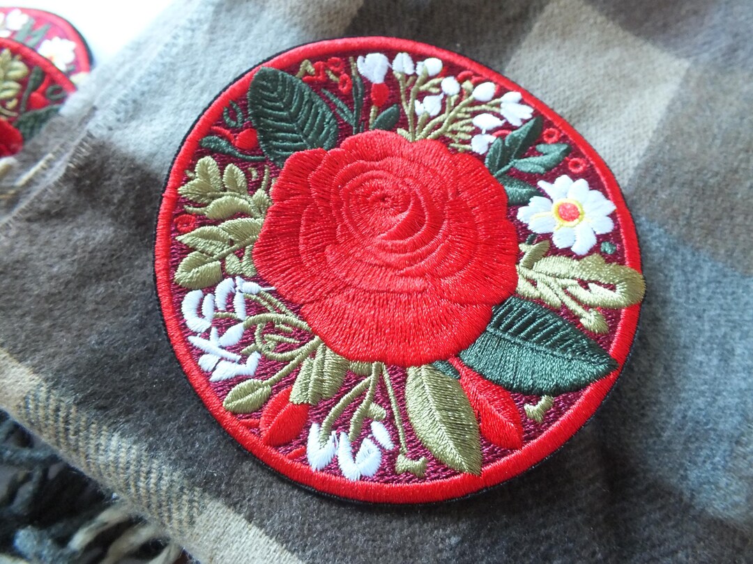 Red Rose Applique - Romantic Rose Embroidery Patch for Denim Jacket ...
