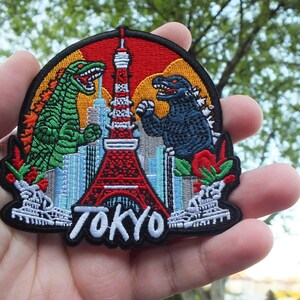 Tokyo Patch – Tokyo Tower & Godzilla – Embroidered Souvenir – Iron-on ...