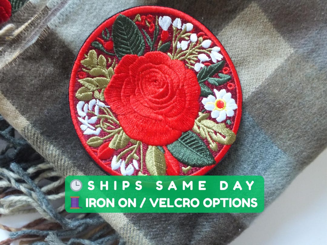 Sew on Red Rose Patch Romantic British Flower Embroidery Sew on Denim ...