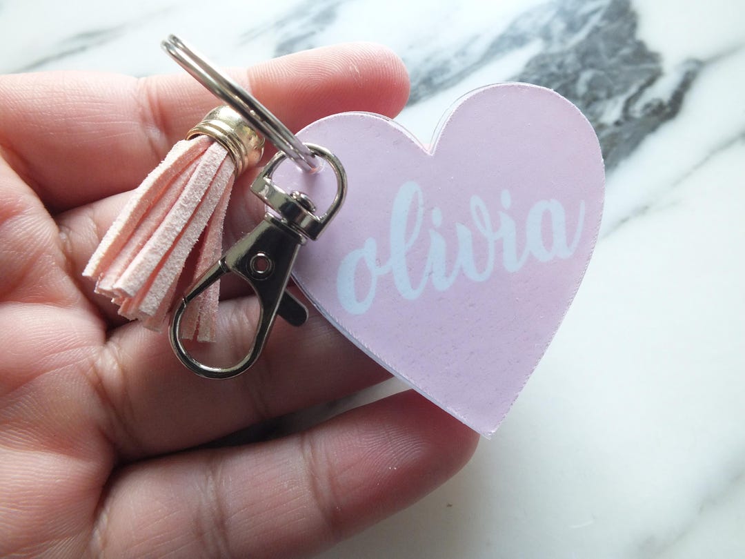 Personalized Cute Pink Keychains Gift for Her Resin Love Heart Keyring ...