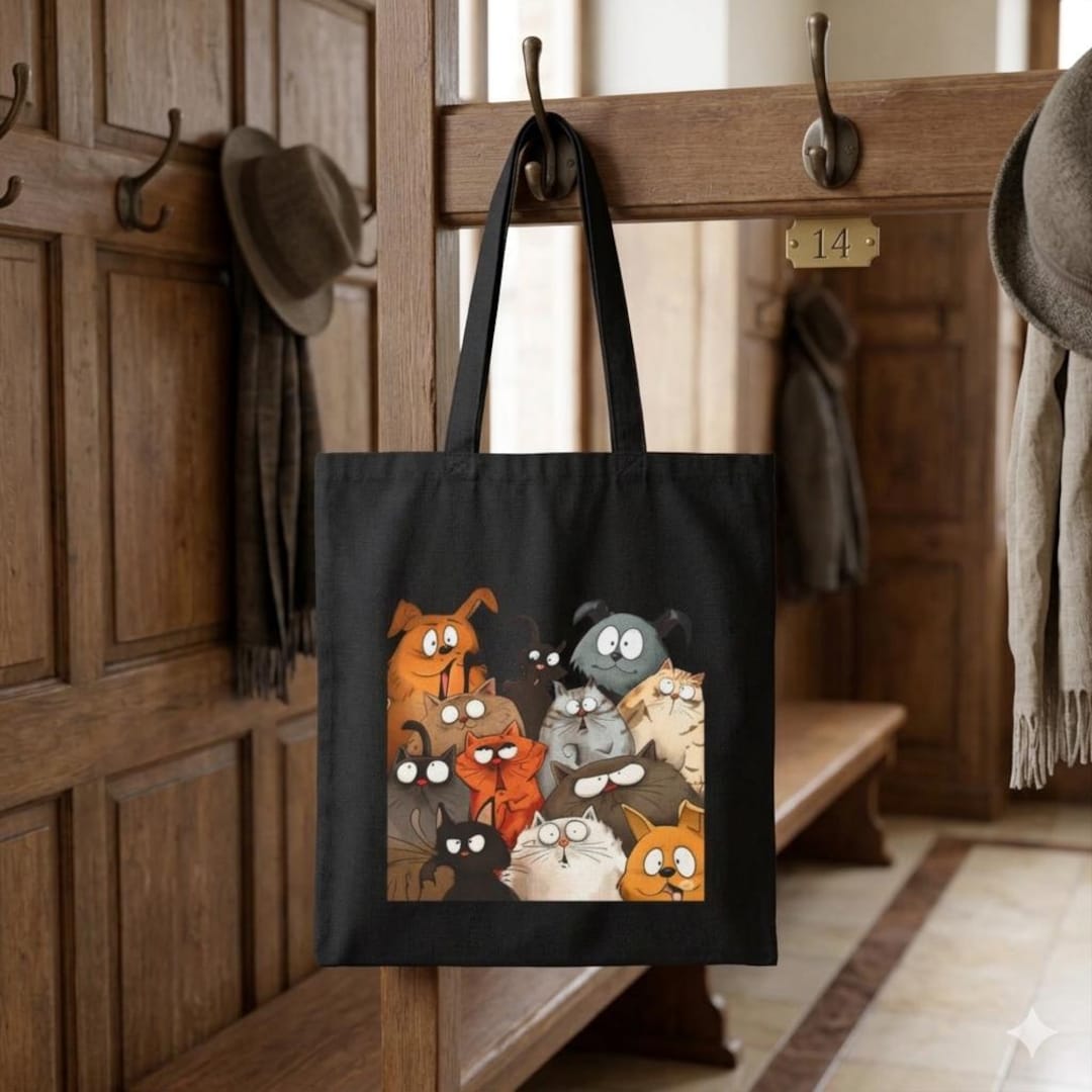 Funny Dog Tote Bag, Cartoon Dog Faces Tote Bag Whimsical Pet Lover Gift ...
