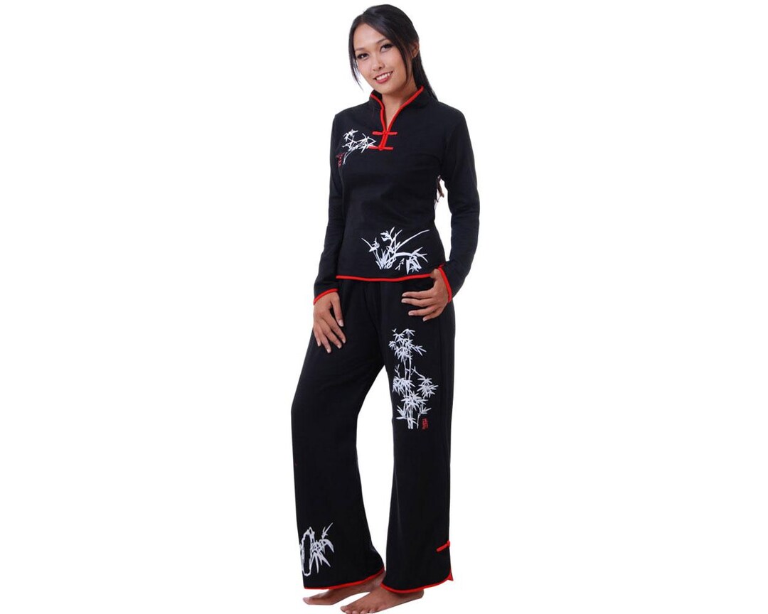 Princess of Asia - Black Women Bamboo Loungewear Set Tai Chi Uniform ...