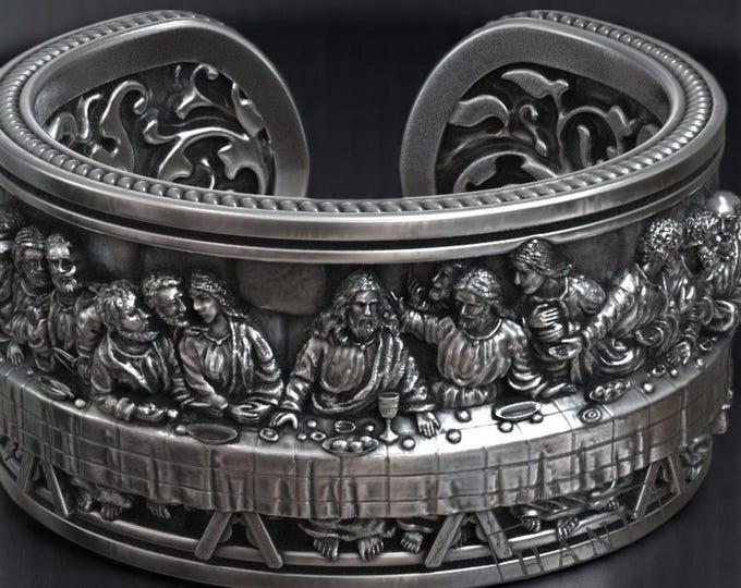 Last Supper Ring Gold Vermeil Sterling Silver Religious Band Jesus ...