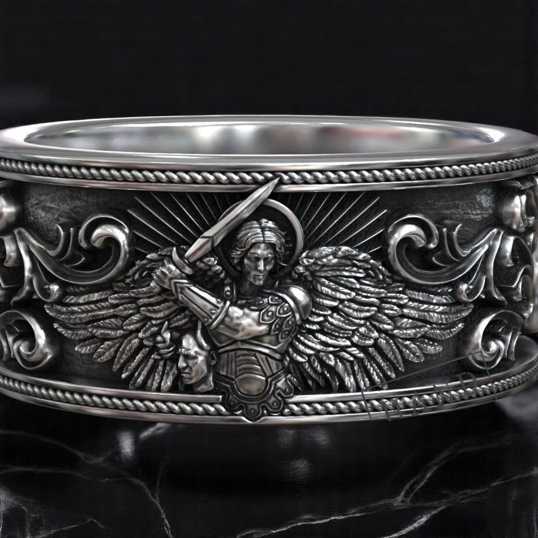 Saint Michael Archangel Ring With Sword and Demon Head – Handcrafted ...