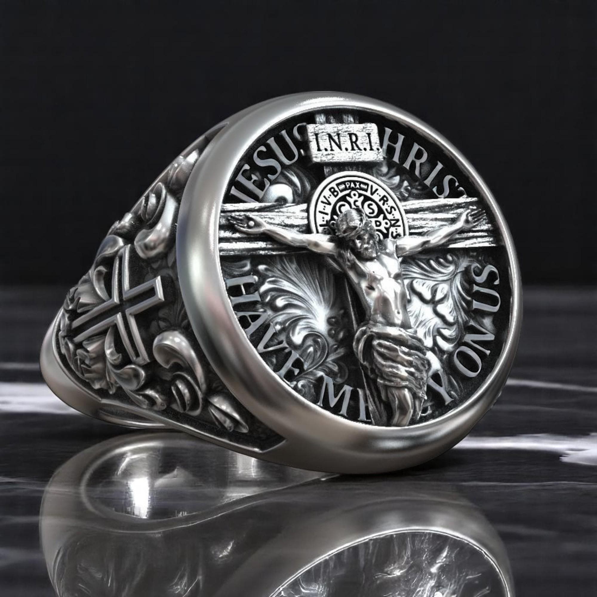 Jesus Christ Crucifix Signet Ring – Sterling Silver Catholic ...