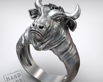 Taurus Bull Sterling Silver Ring, Zodiac Jewelry, Floral Band - Etsy