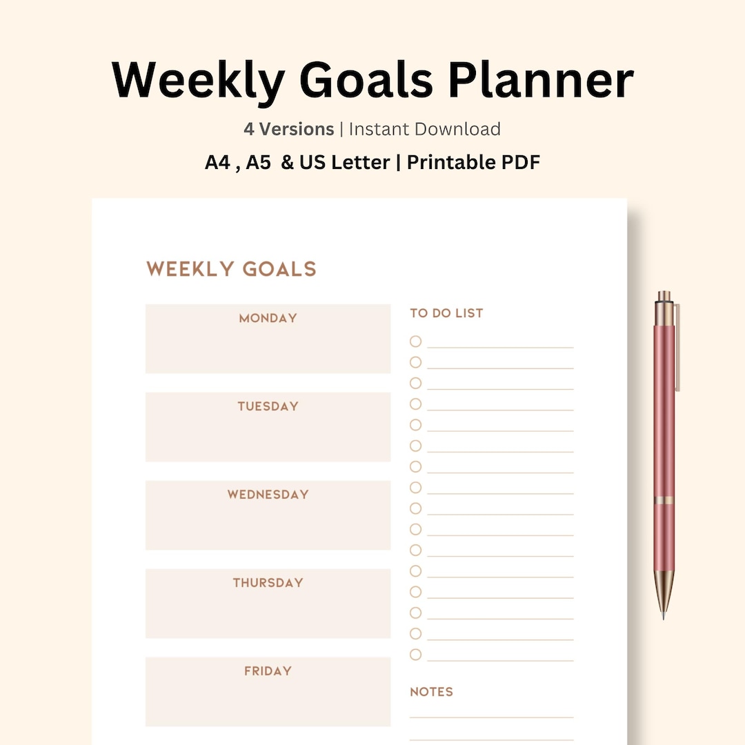 Weekly Goal Planner Printable, Weekly Goals, Weekly Agenda, to Do List ...