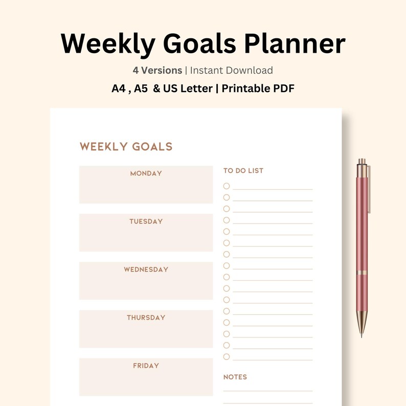 Weekly Goal Planner Printable, Weekly Goals, Weekly Agenda, to Do List ...