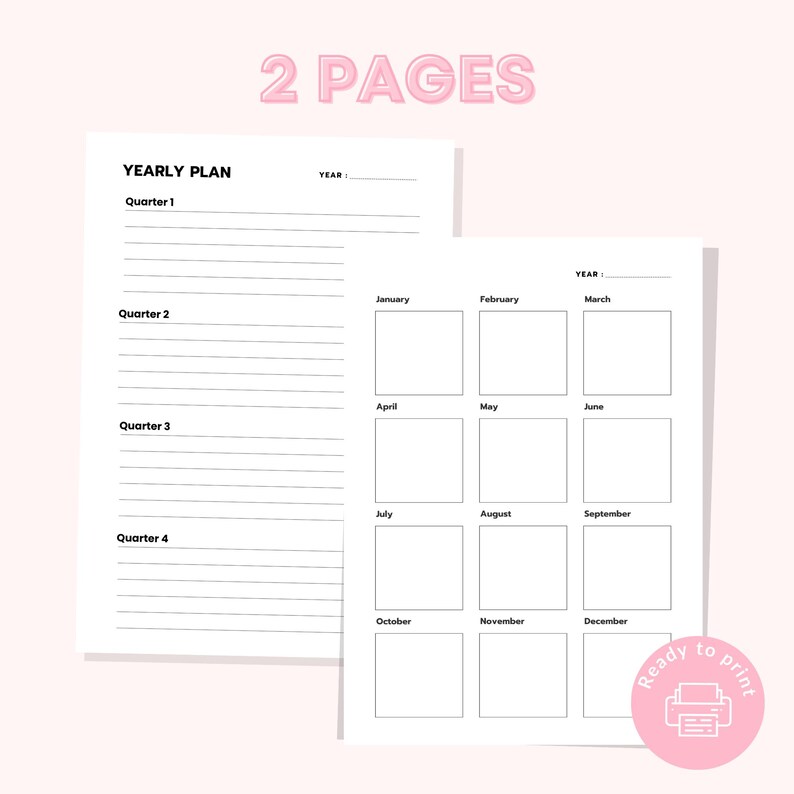 Yearly Planner, Quarterly Goals, Tasks&reminders, Annual Overview ...