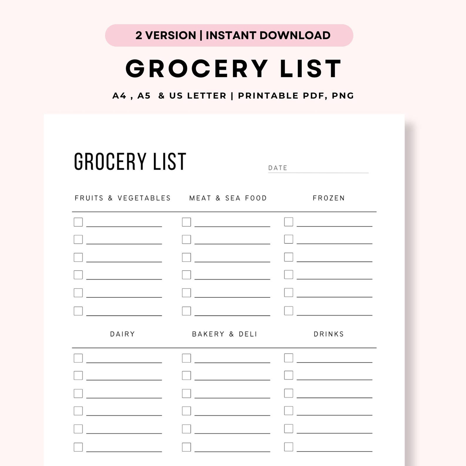 Grocery List Printable Template, Grocery Planner, Grocery List, Food ...