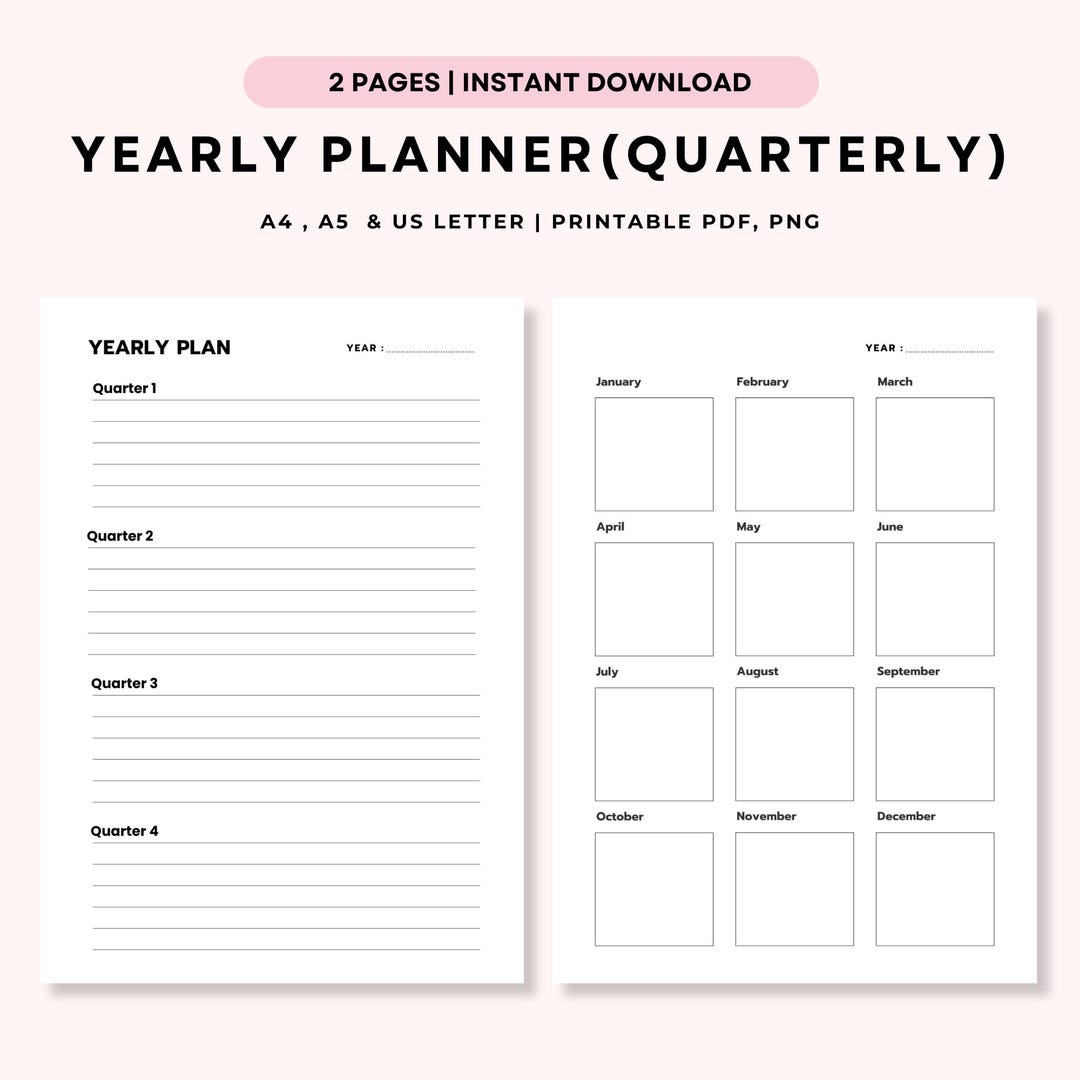 Yearly Planner, Quarterly Goals, Tasks&reminders, Annual Overview ...