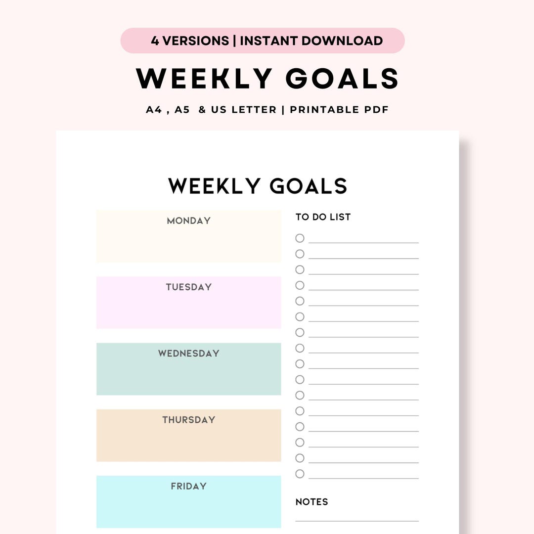 Weekly Goal Planner Printable, Weekly Goals, Weekly Agenda, to Do List ...