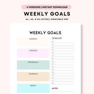 Weekly Goal Planner Printable, Weekly Goals, Weekly Agenda, to Do List ...