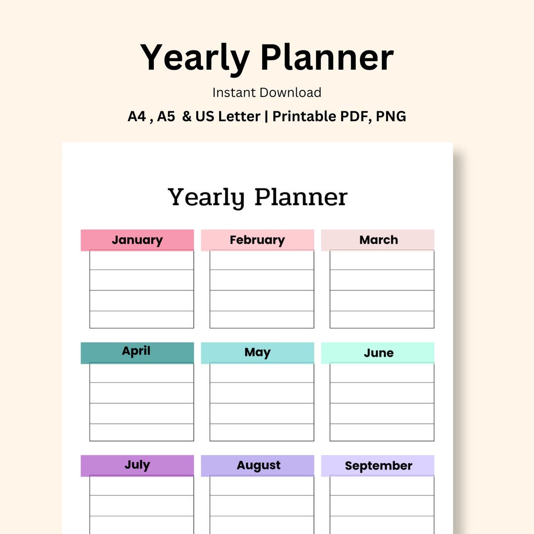 Yearly Planner, 2025 Yearly Planner, Yearly Overview, Goals Setting ...