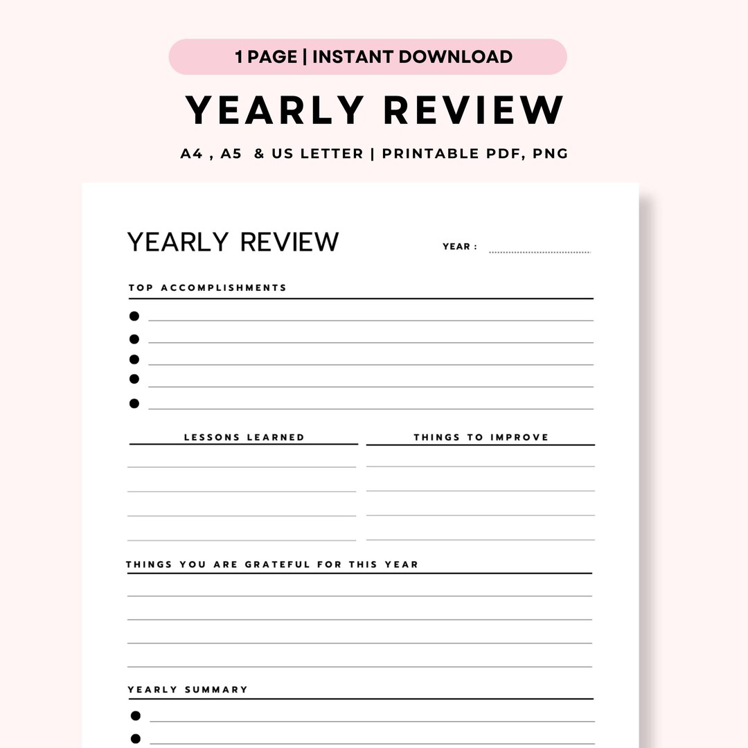 Yearly Review Planner, Yearly Review, Yearly Goals Review, Yearly ...
