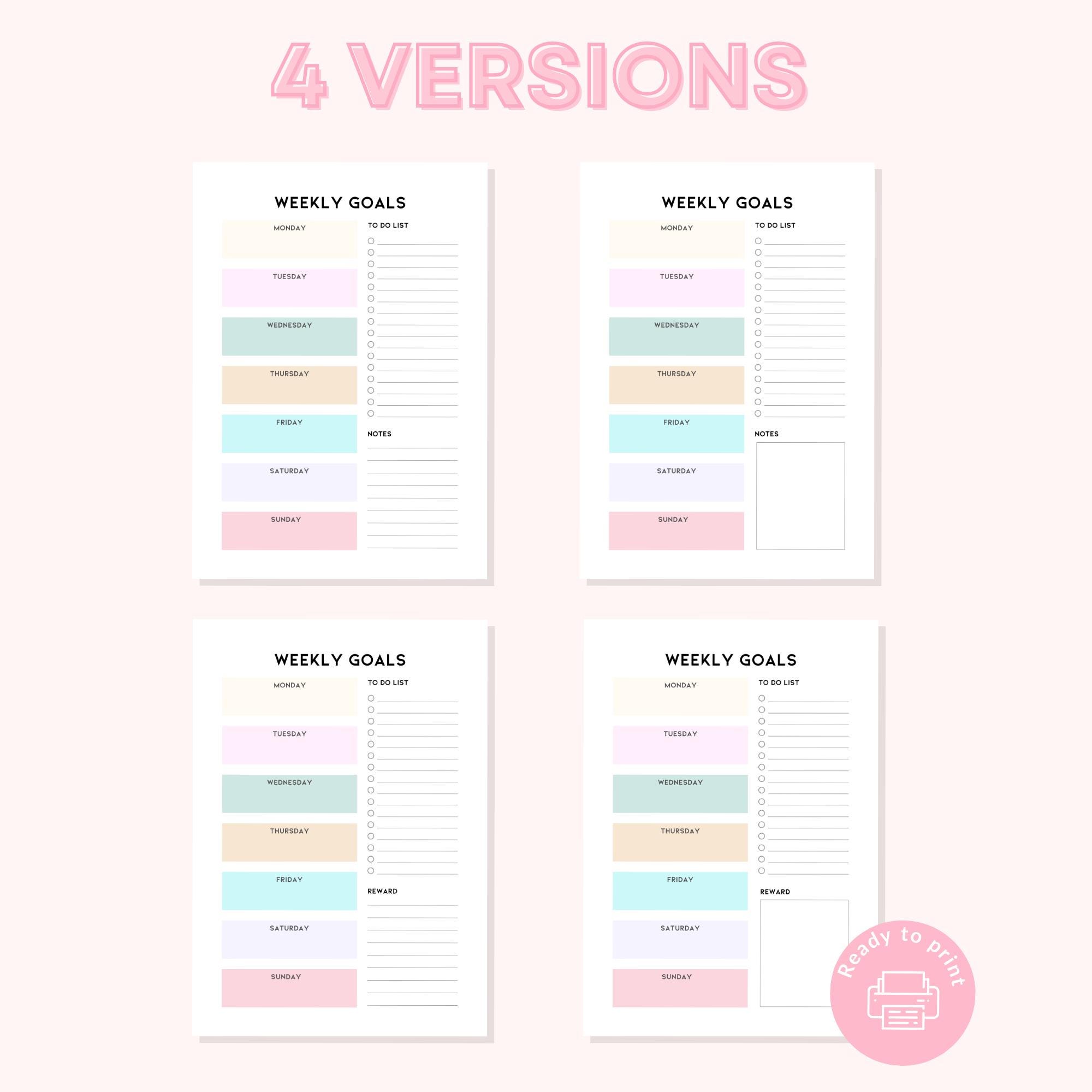 Weekly Goal Planner Printable, Weekly Goals, Weekly Agenda, to Do List ...