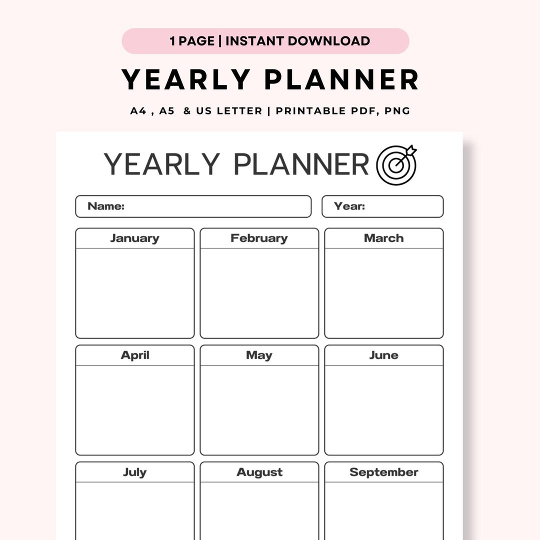 Yearly Planner, Printable Yearly Planner, Yearly Overview, Yearly Goals ...