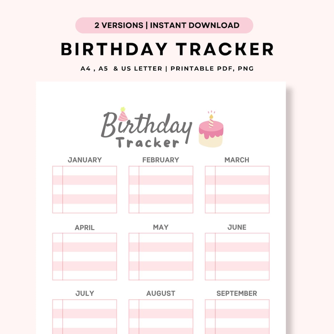 Birthday Tracker Printable, Birthday Planner, Birthday Calendar ...