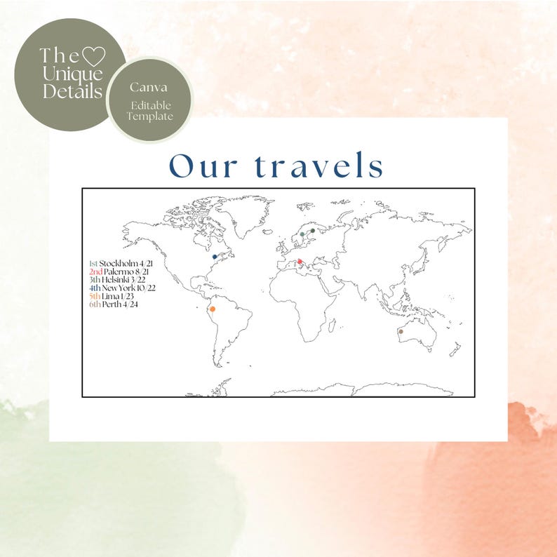 Custom World Travel Map - Places We've Been. Pin Your Trips - Editable ...