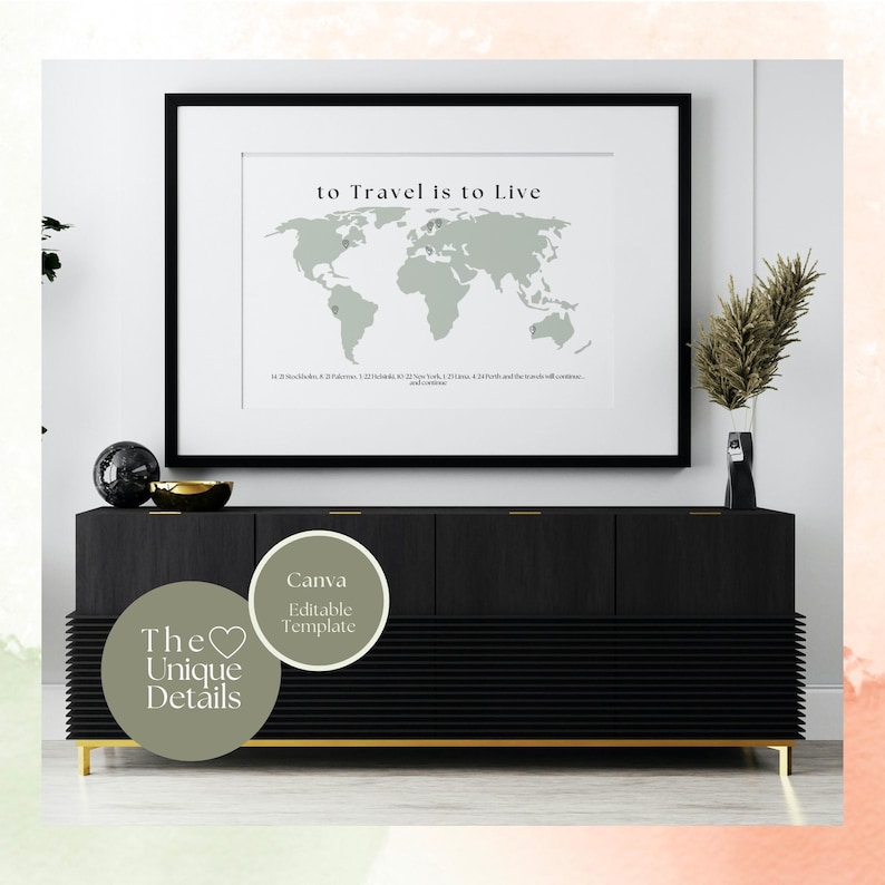 World Travel Map Tracker: Pin Visited Places - Editable, Printable ...