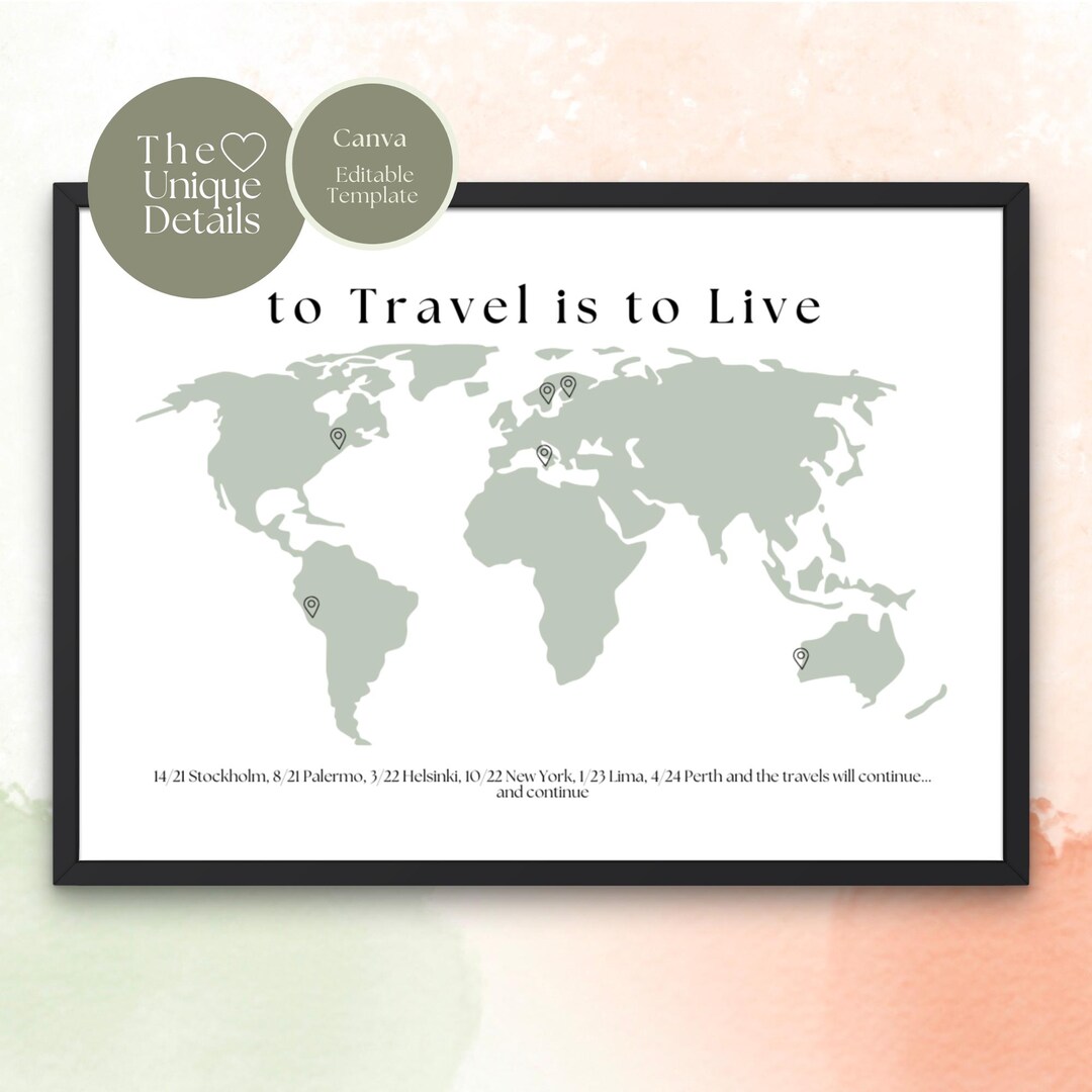 World Travel Tracker - Printable Custom Map. Where I've Been - Pin ...