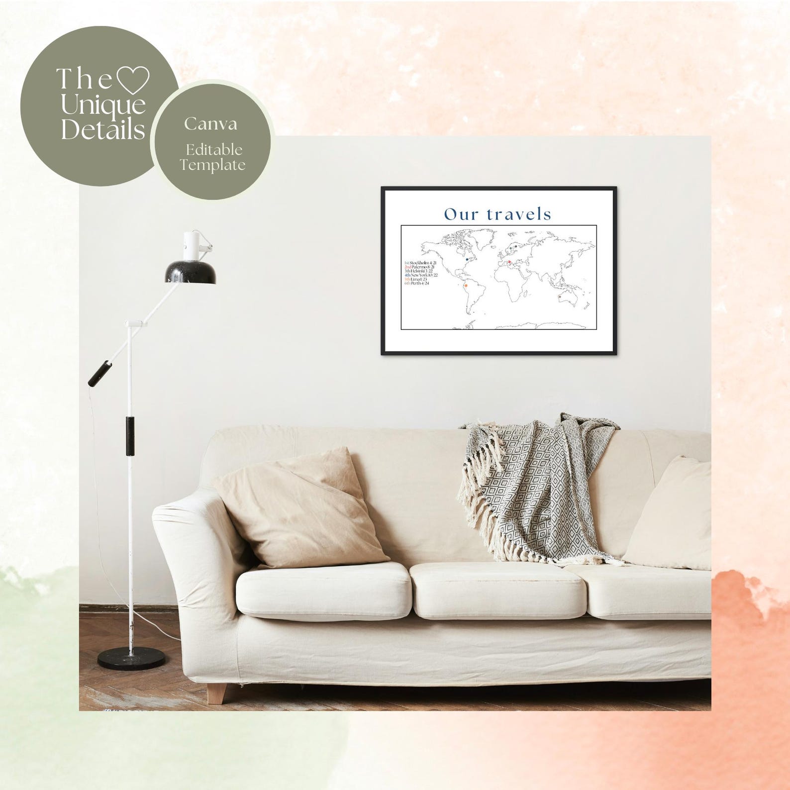 Custom World Travel Map - Places We've Been. Pin Your Trips - Editable ...