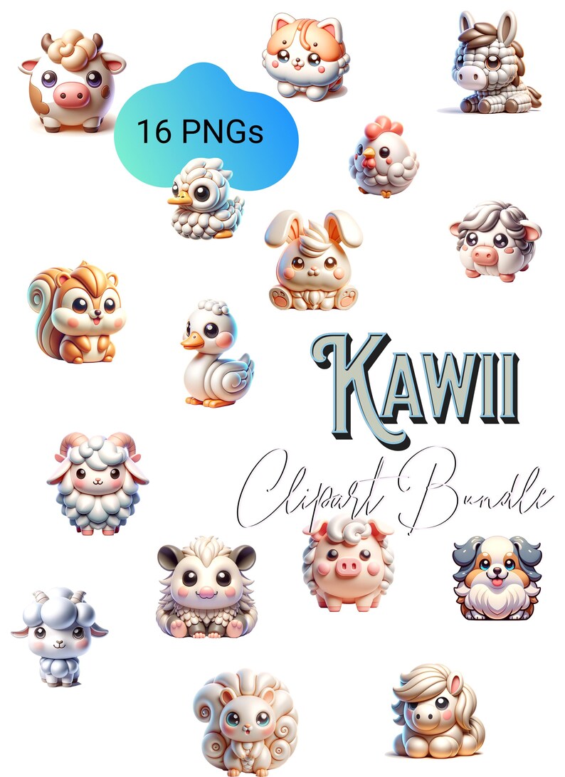Kawaii Style Farm Animal 16 PNG Clipart Set for Party Digital Planner ...