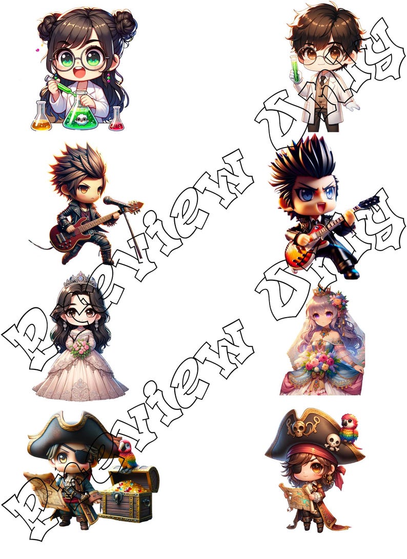 Chibi 32 PNG Clipart Set for Party Digital Planner Stickers ...