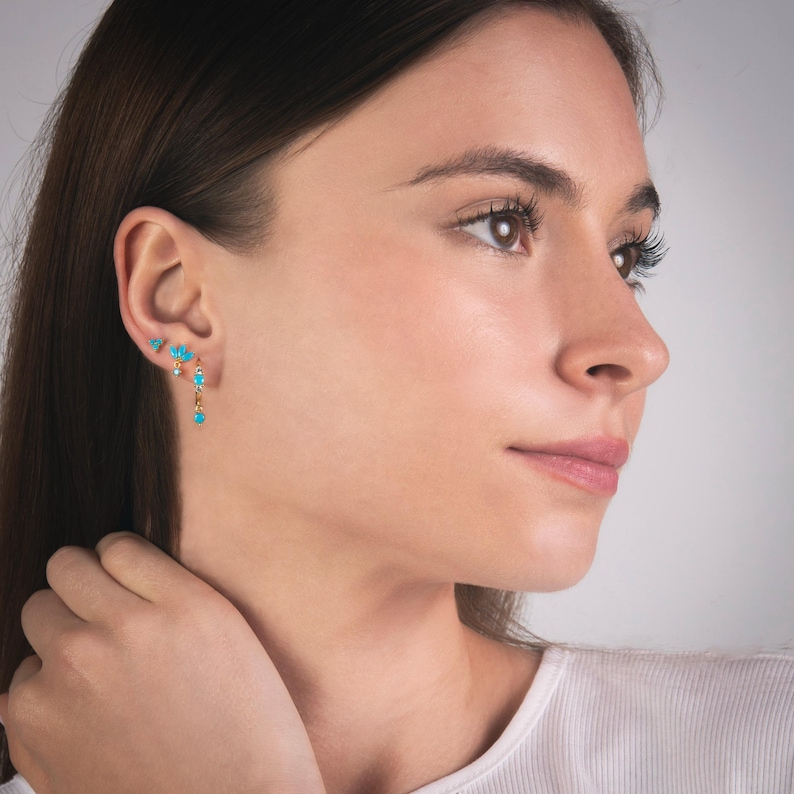 Turquoise Ear Stack Earring Set • 925 Sterling Silver 14K Gold Plated ...