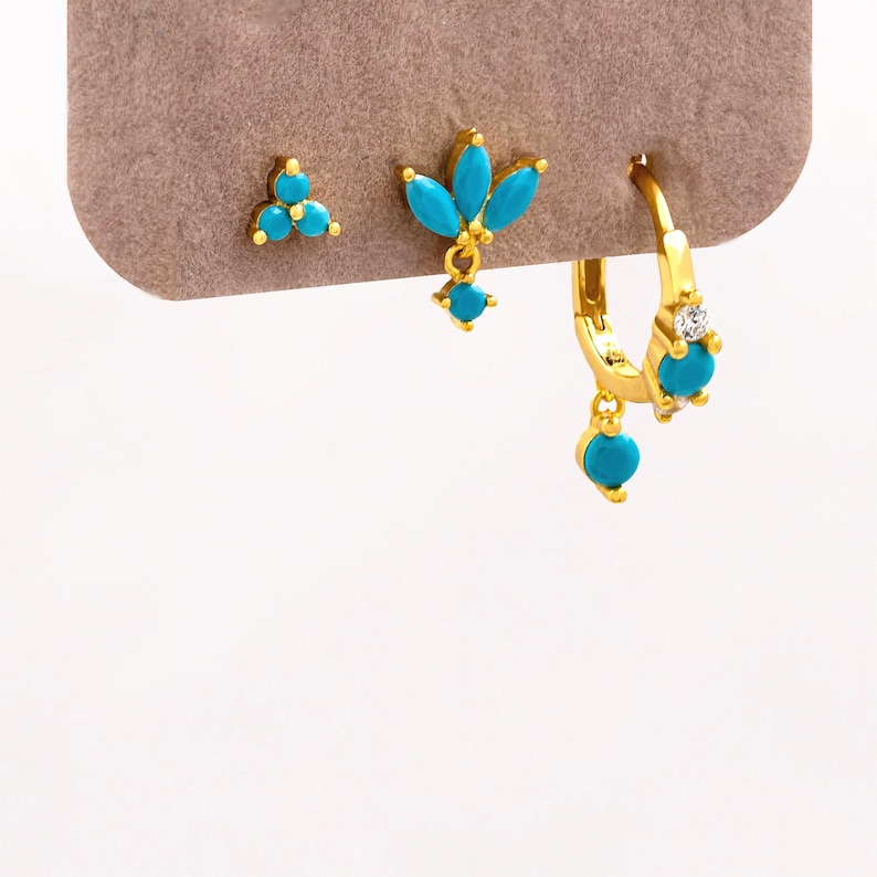 Turquoise Ear Stack Earring Set • 925 Sterling Silver 14K Gold Plated ...