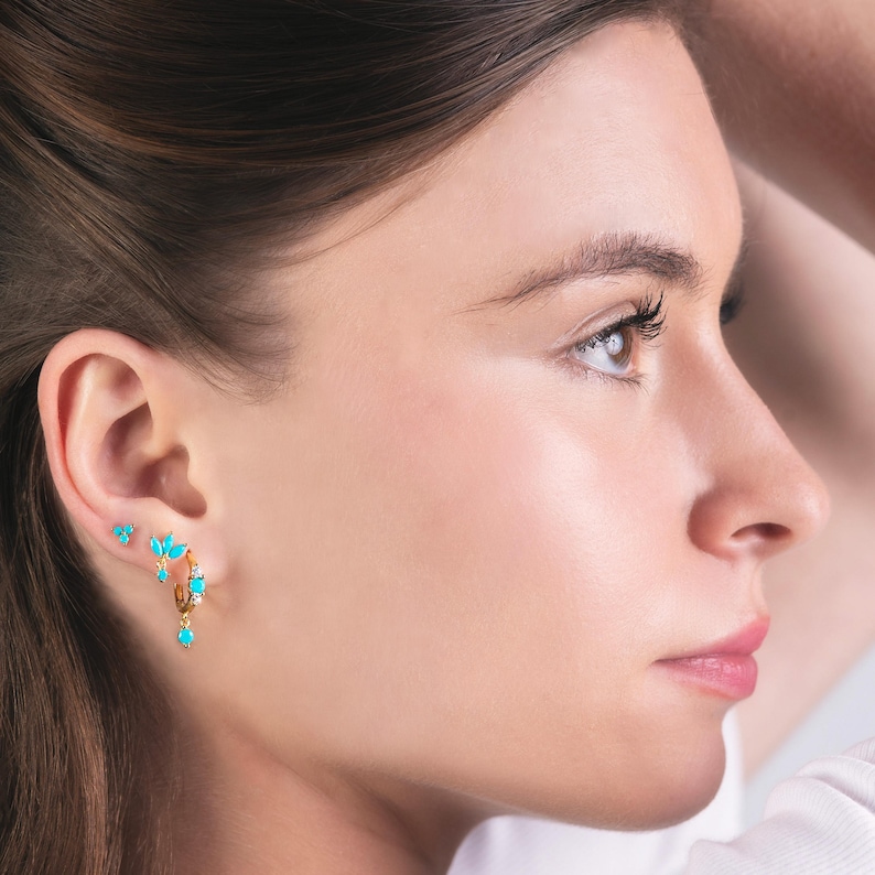 Turquoise Ear Stack Earring Set • 925 Sterling Silver 14K Gold Plated ...