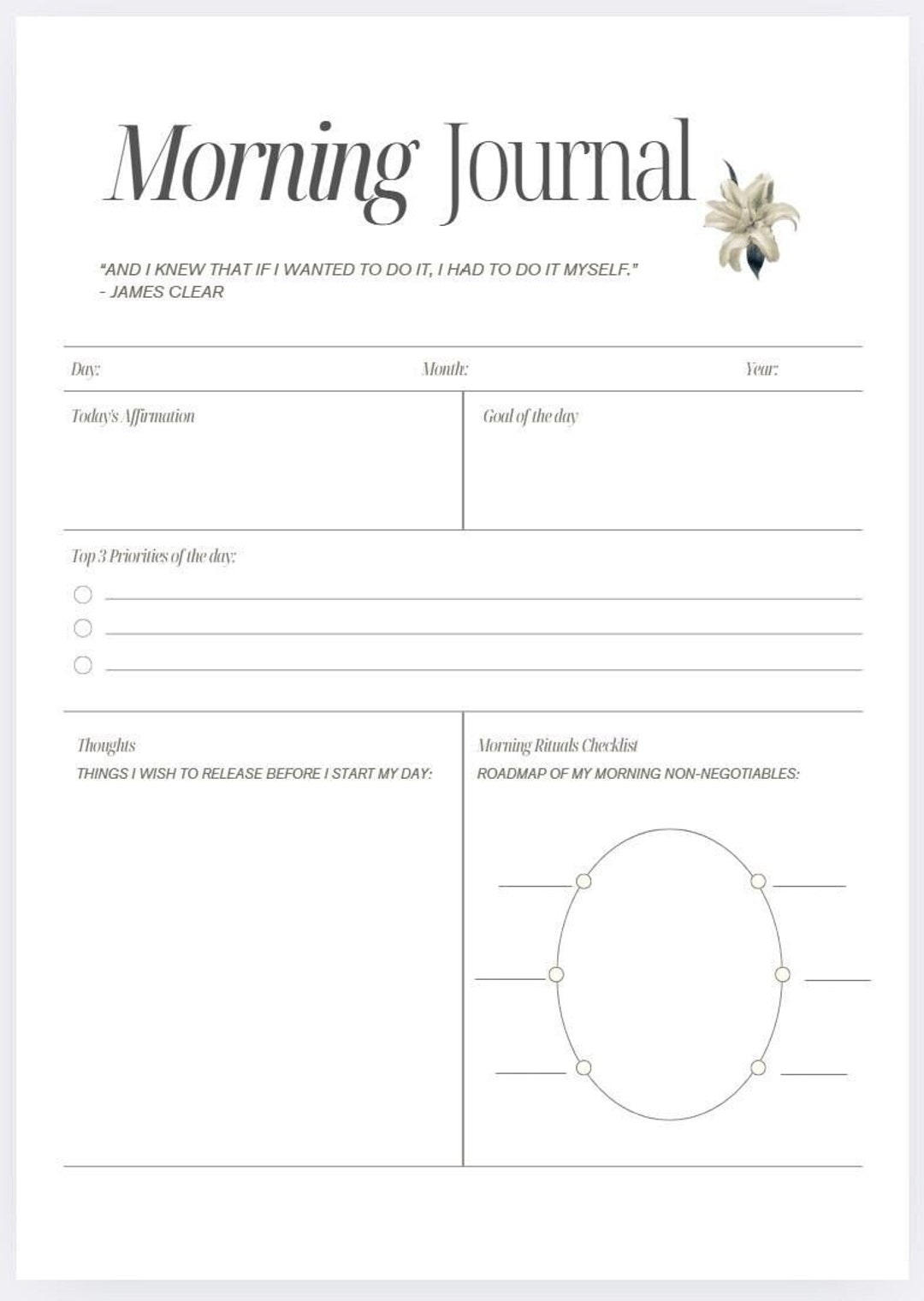 Daily Morning Journal Printable, Instant Download, Minimalist ...