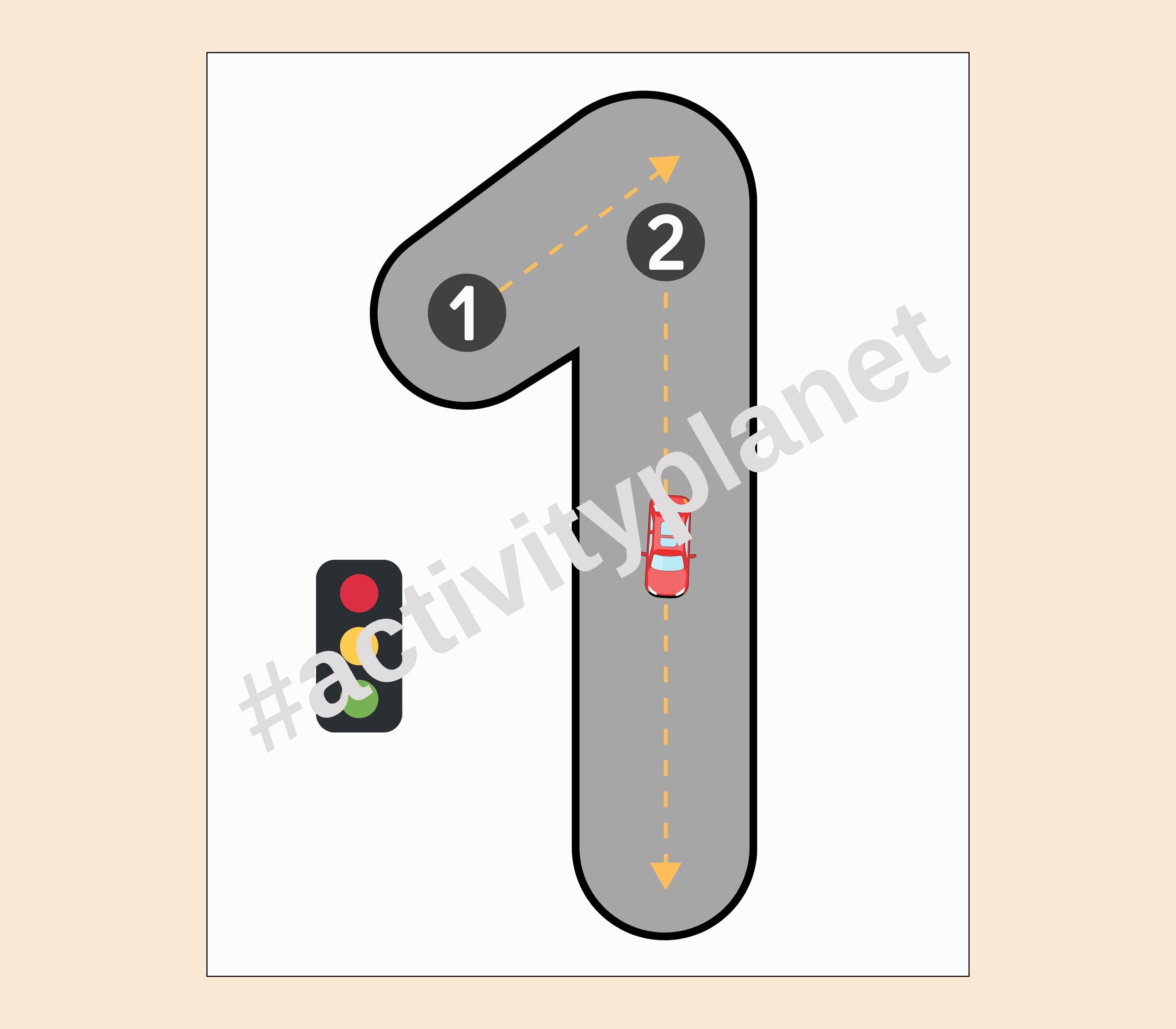 Number Tracing Flashcards, Cars Roads Printable, Counting Numbers ...