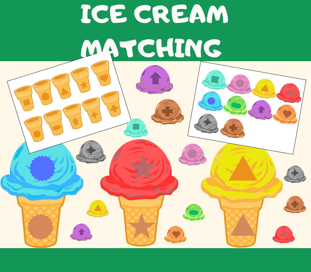 Preschool Ice Cream Shape Matching, Printable Activity to Learn Basic ...