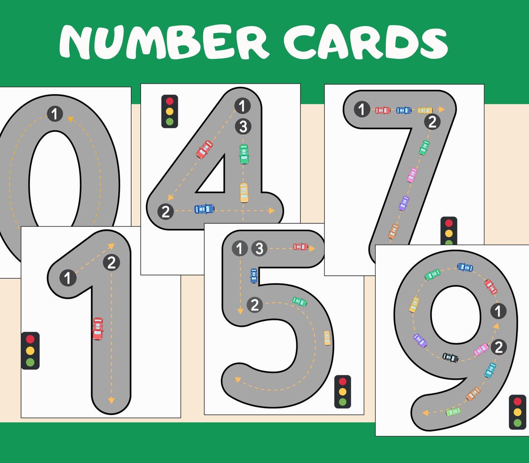 Number Tracing Flashcards, Cars Roads Printable, Counting Numbers ...