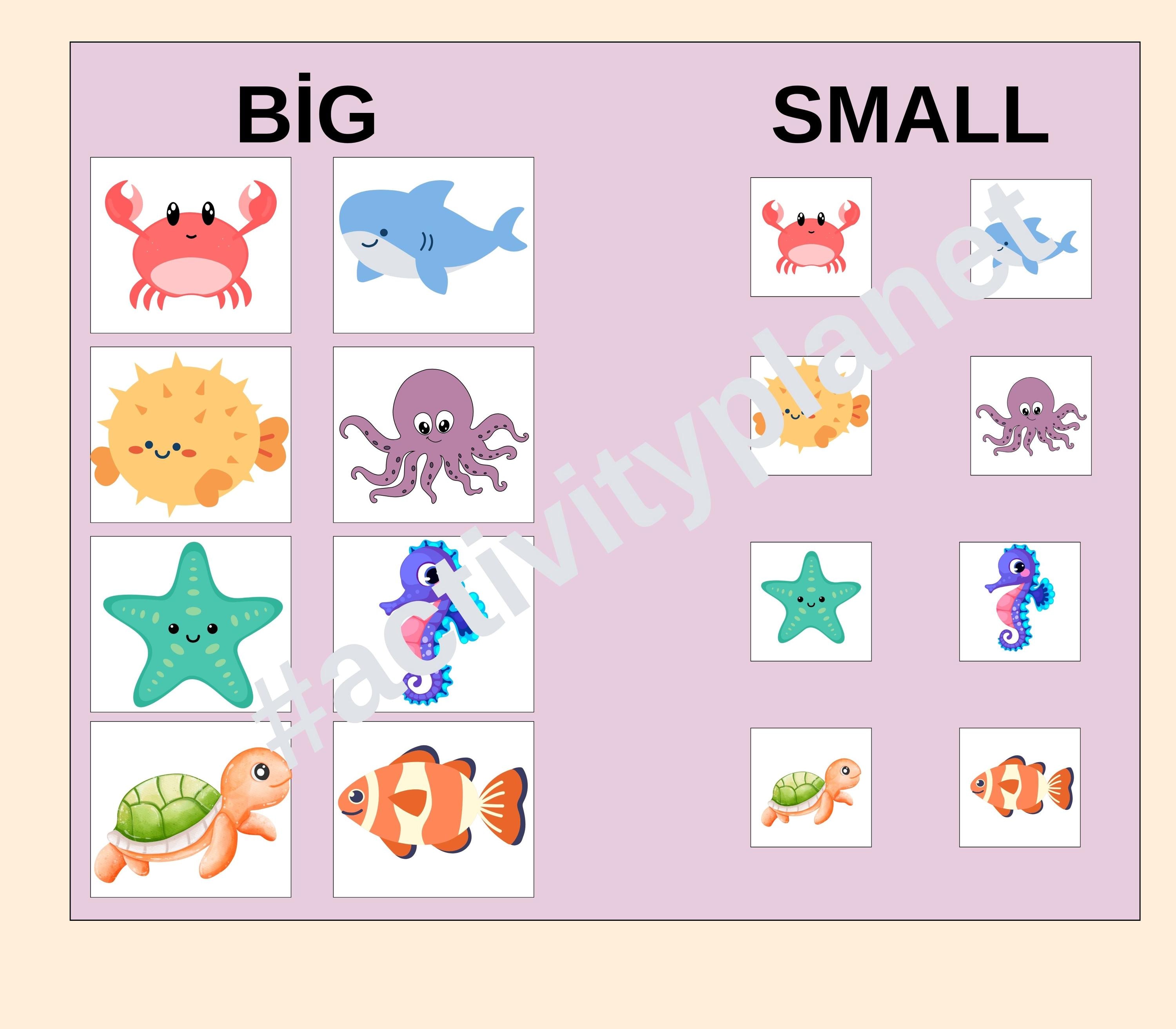 Printable Big Vs. Small, Size Sorting Game, Printable Size Sort ...
