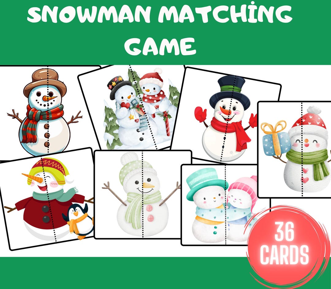 Winter Matching Game for Kids, Snowman Matching Activity, Christmas ...