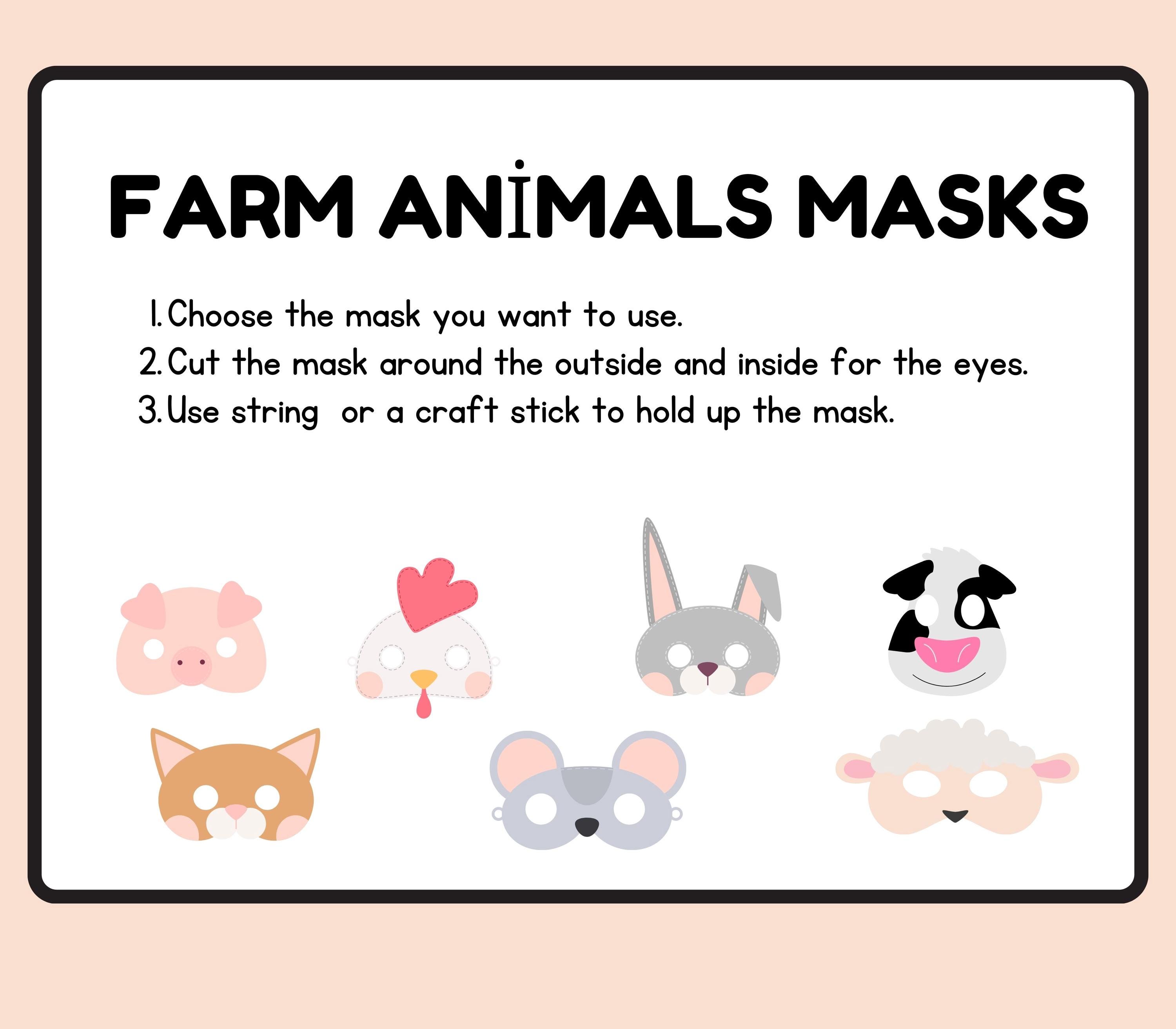 FARM ANIMALS Masks | Seven Printable Masks | Precolored | PDF | Costume ...