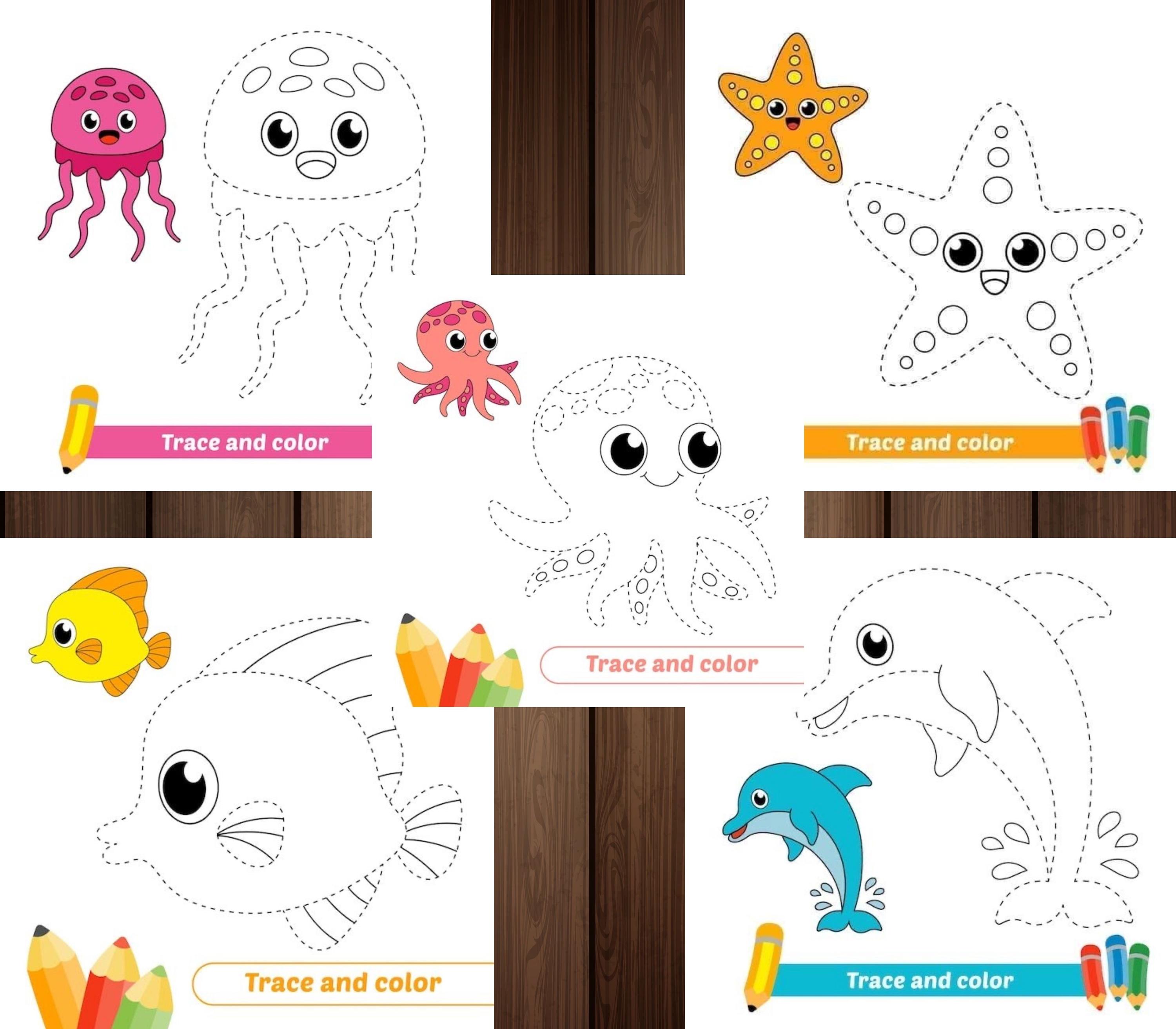 Animals, Trace and Color Worksheets, Coloring Pages, Tracing Practice ...
