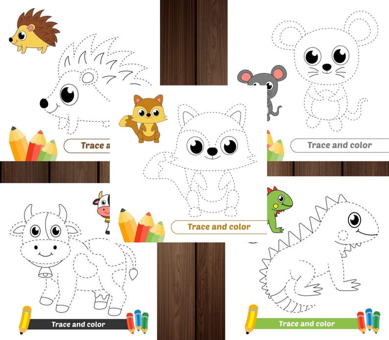Animals, Trace and Color Worksheets, Coloring Pages, Tracing Practice ...