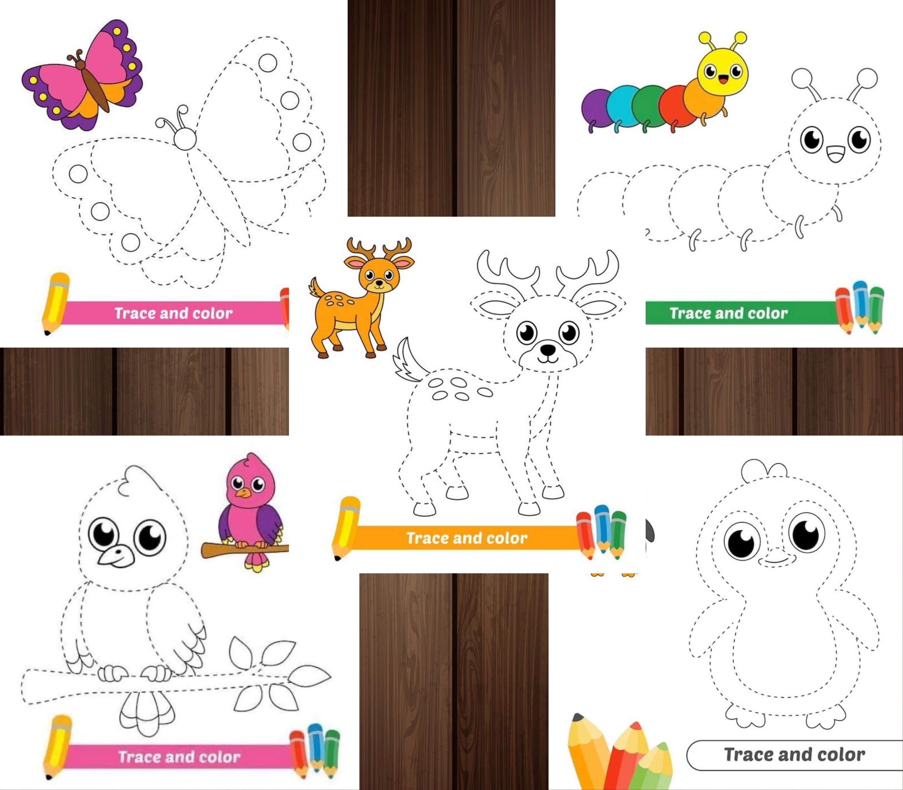 Animals, Trace and Color Worksheets, Coloring Pages, Tracing Practice ...