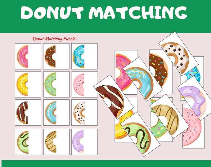 Donut Matching Game, Donut Matching Cards, Printable Match Halves ...