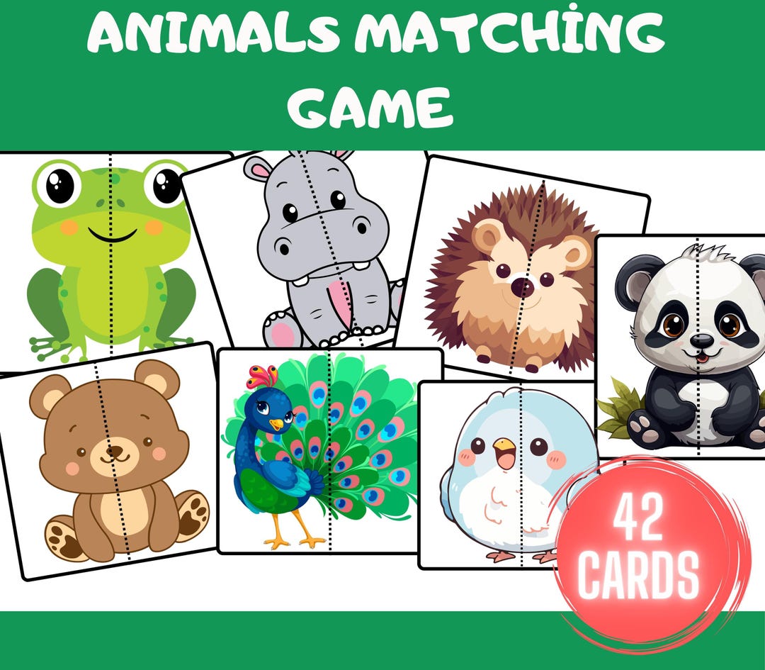 Animals Matching Game for Kids, Farm Safari Matching Activity, Animals ...