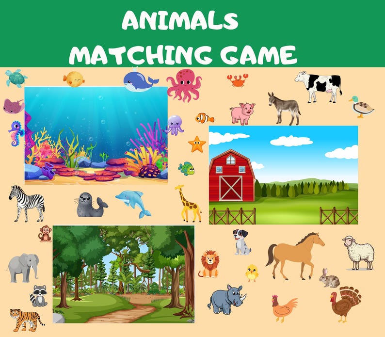 Printable Matching Activity, Animal Matching Game, Toddler and ...