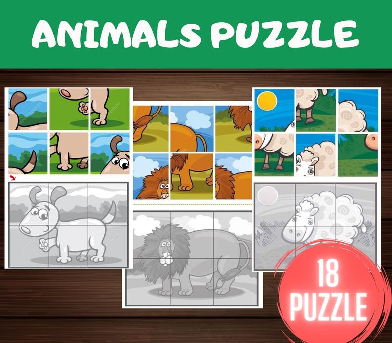 Animals Matching Game for Kids, Symmetry Puzzle, Animals Puzzle, Cut ...