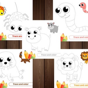 Animals, Trace and Color Worksheets, Coloring Pages, Tracing Practice ...